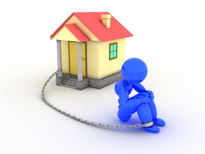 Man on a Chain Near the House #1 Stock Illustration - Illustration of ...