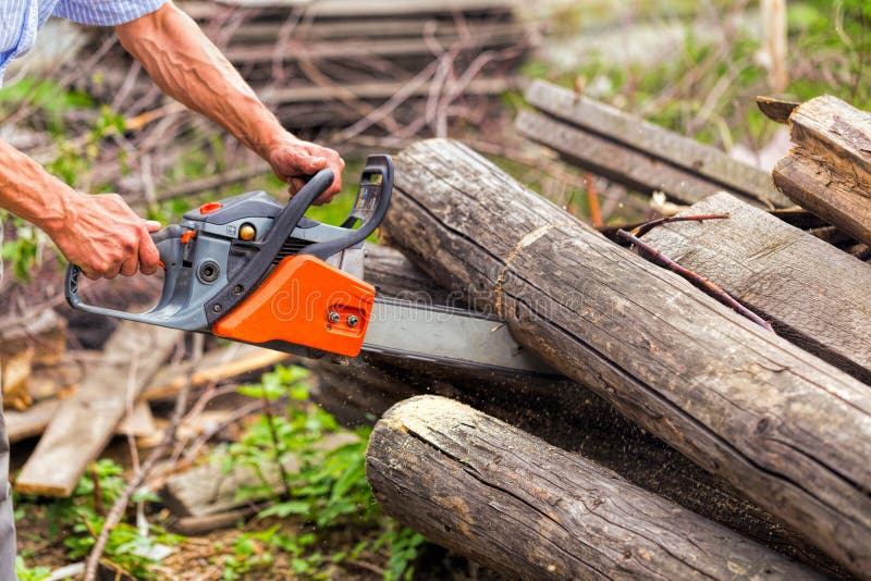Man with Chainsaw Cutting Tree Stock Image - Image of tree, power ...