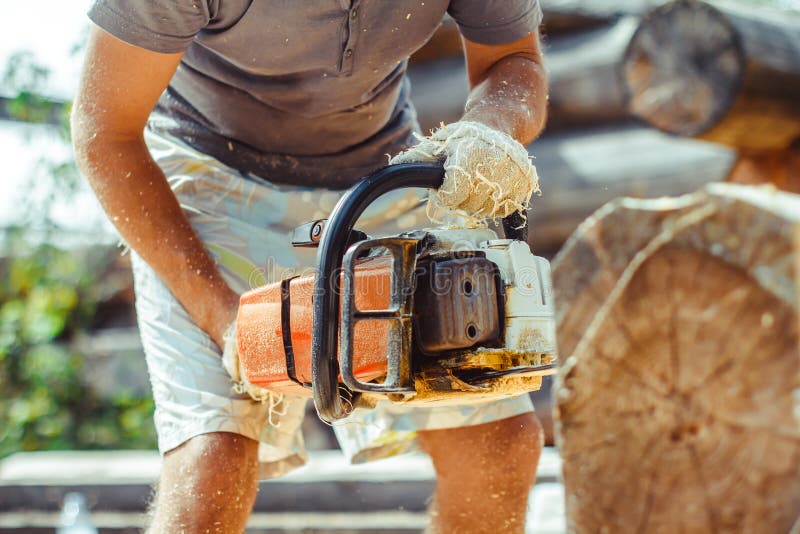 Worker Sawing a Chainsaw Tree Stock Photo - Image of chain, objects ...
