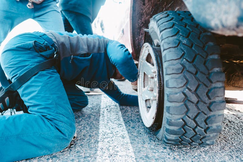 Man Change the Wheel Manually on a 4x4 Off Road Truck Stock Photo ...