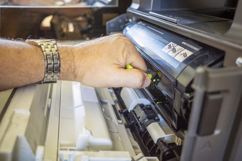 A Man Changes a Cartridge on a Laser Printer Stock Photo - Image of ...