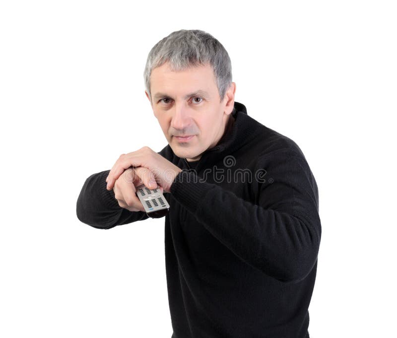 Man Changing Channel with a Remote Control Stock Photo - Image of ...