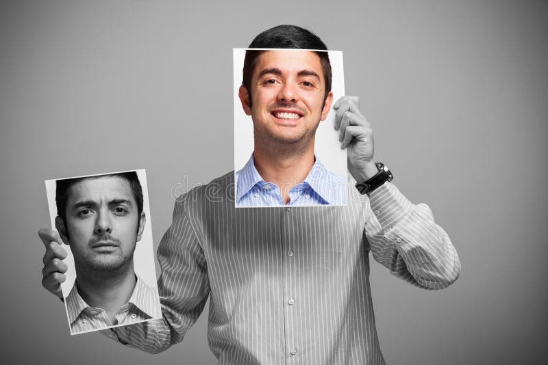 Man changing his mood stock photo. Image of happy, young - 47449700