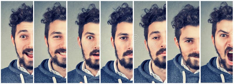 Man Changing Mood Expressing Different Emotions Stock Photo - Image of ...