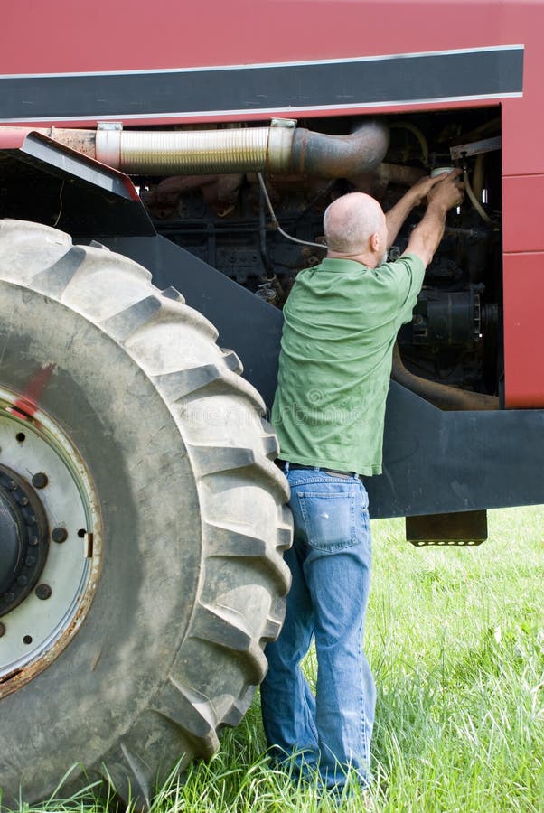 Man Changing Oil Filter on Large Engine Stock Image - Image of service ...
