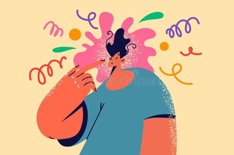 Man with Chaos in Head Involved in Creative Thinking Stock Vector ...