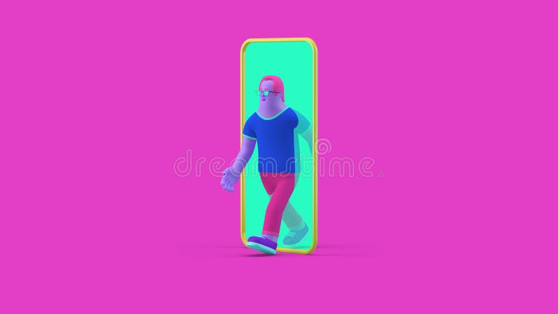 Man Character Abstract Walking from Smartphone Mobile Phone Pose 3D ...