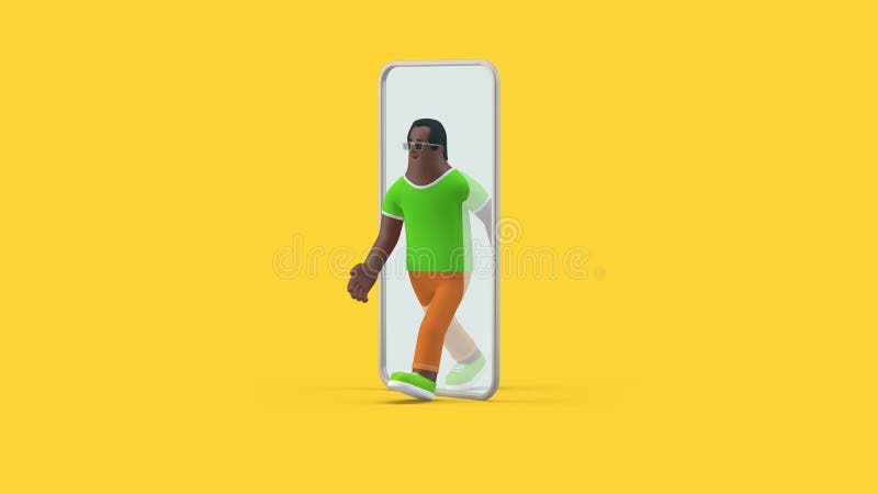 Man Character Abstract Walking from Smartphone Mobile Phone Pose 3D ...