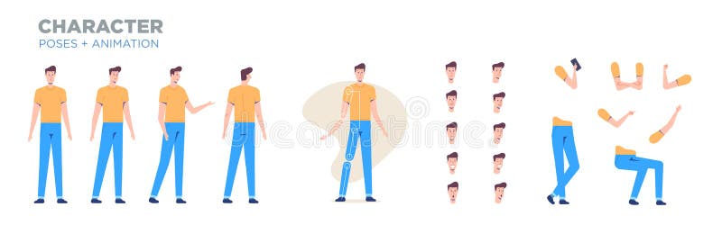 Man Character for Animation. Creation Set with Various Views, Face ...
