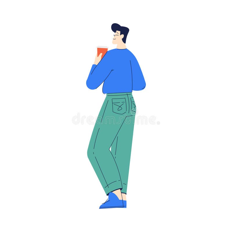 Man Character with Coffee Cup Walking Enjoying Drink Vector ...