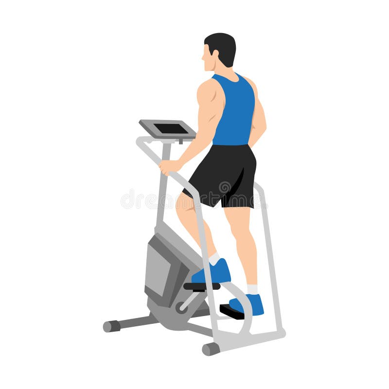 Man Character Doing Cardio, Stair Master or Stair Mill Exercise. Flat ...
