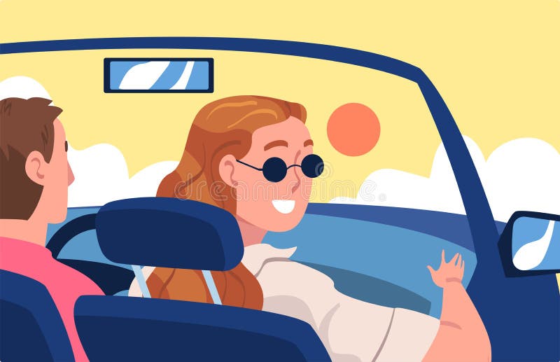 Man Character Driving Car Sitting on Driver Seat with Woman As ... Man Character Driving Car Sitting on Driver Seat with Woman As ...