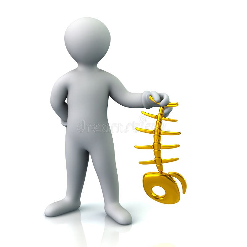 Man Character and Fish Bone Skeleton Stock Illustration - Illustration ...