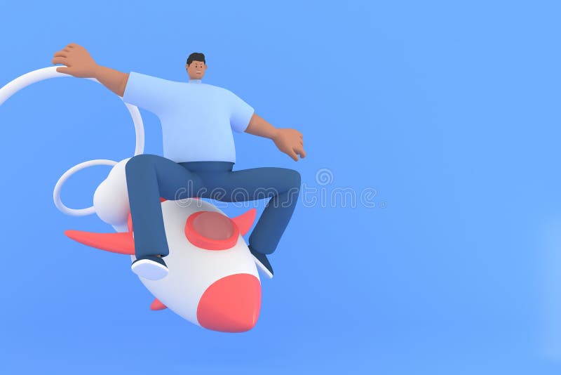 A Man Character Flying . 3d Rendering of Business Models Stock ...