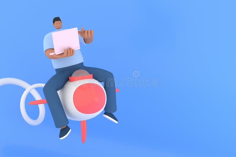 A Man Character Flying . 3d Rendering of Business Models Stock ...