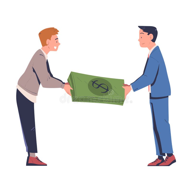 Man Character Giving Huge Stack of Dollar Banknote Making Deal Vector ...