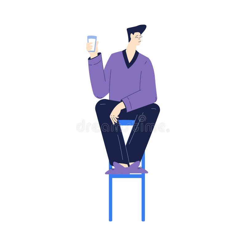 Man Character with Glass Enjoying Cold Refreshing Drink Vector ...