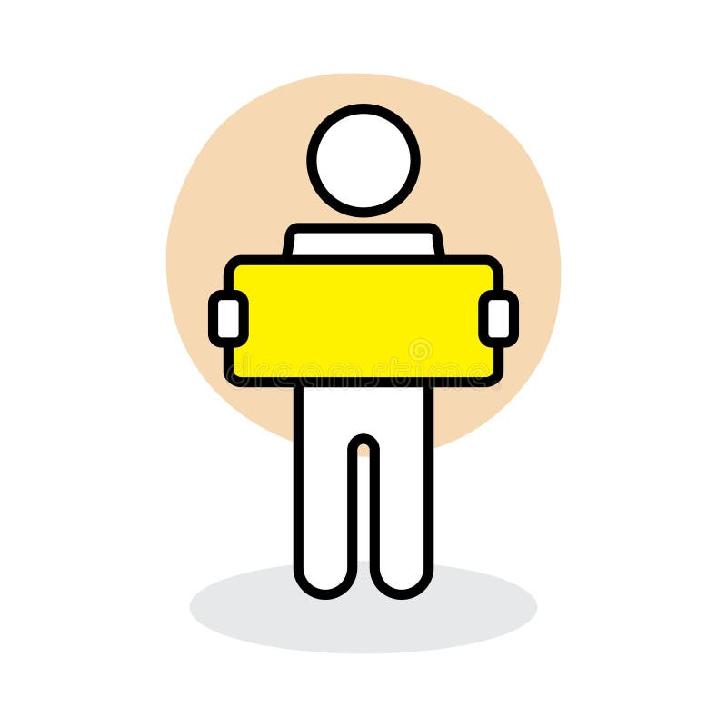 Man Character Holding Yellow Rectangle Signboard Isolated Flat Design ...