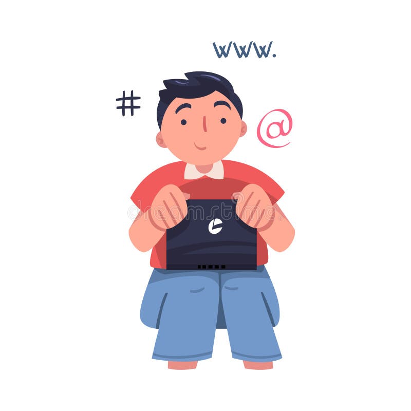 Man Character with Laptop Working with Information Analyzing Data and ...