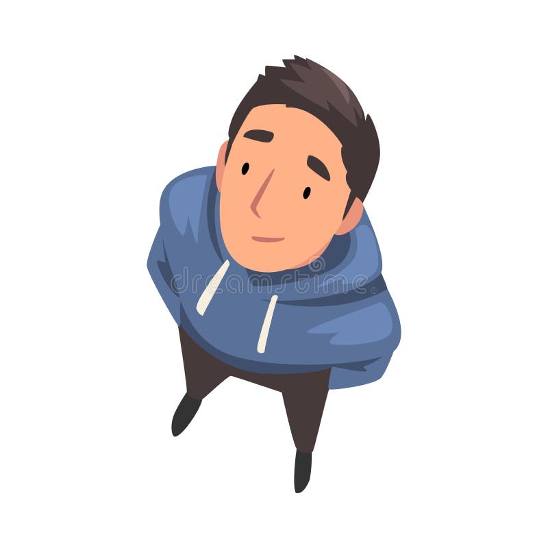 Man Character Looking Up, View from Above Vector Illustration Stock ...