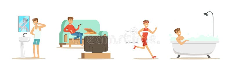 Man Character daily Routine Different Activity Vector Set Stock Vector ...