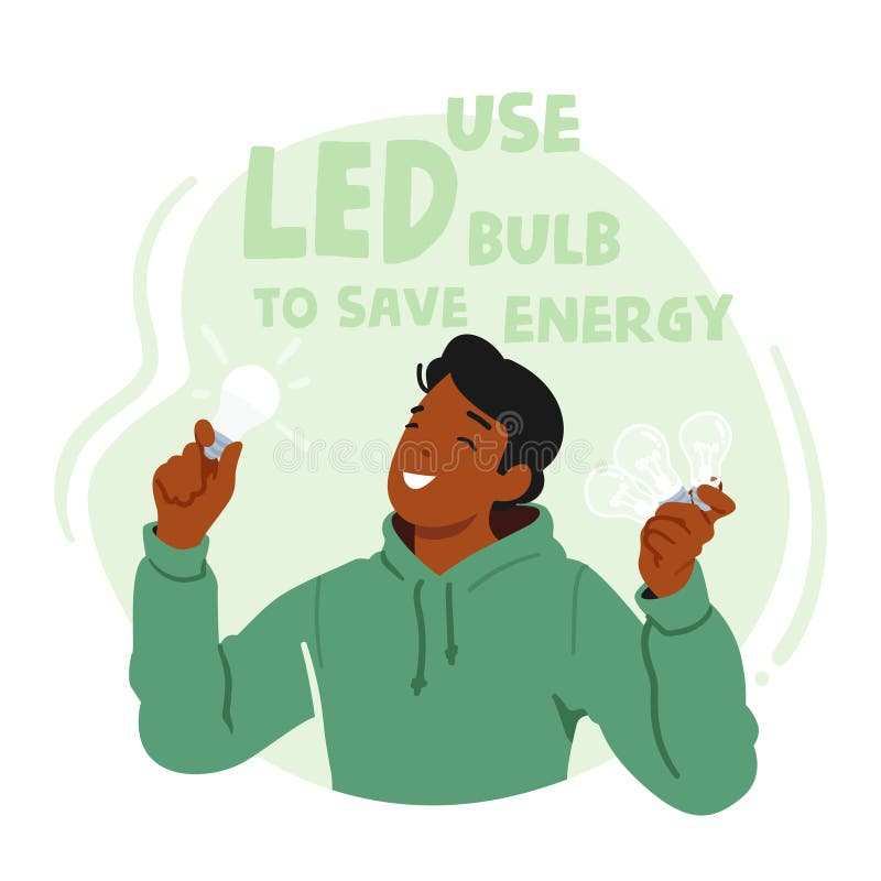Man Character Saves Energy Using Led Bulb, an Efficient and Sustainable ...