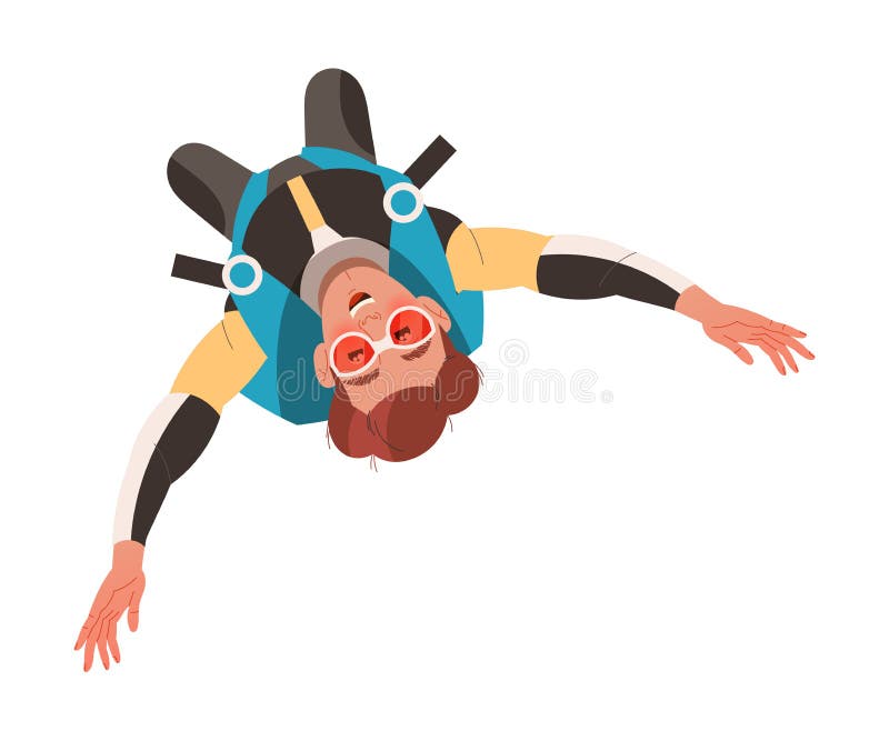 Man Character Skydiving Falling Down with Parachute Vector Illustration ...