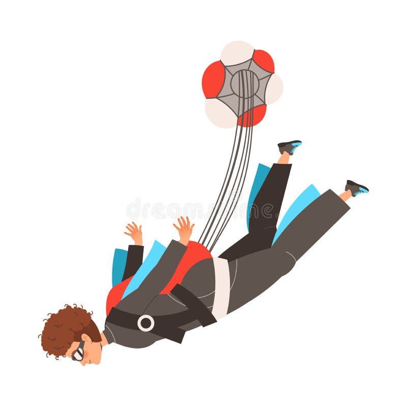 Man Character Skydiving Falling Down with Parachute Vector Illustration ...