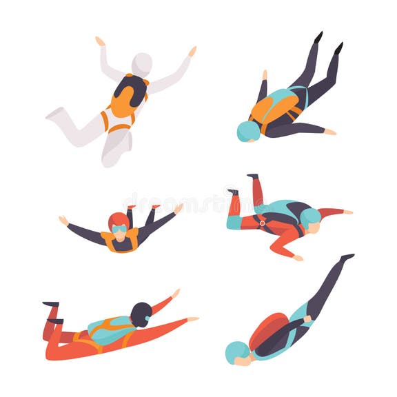Man Character Skydiving Falling Down with Parachute Vector Set Stock ...