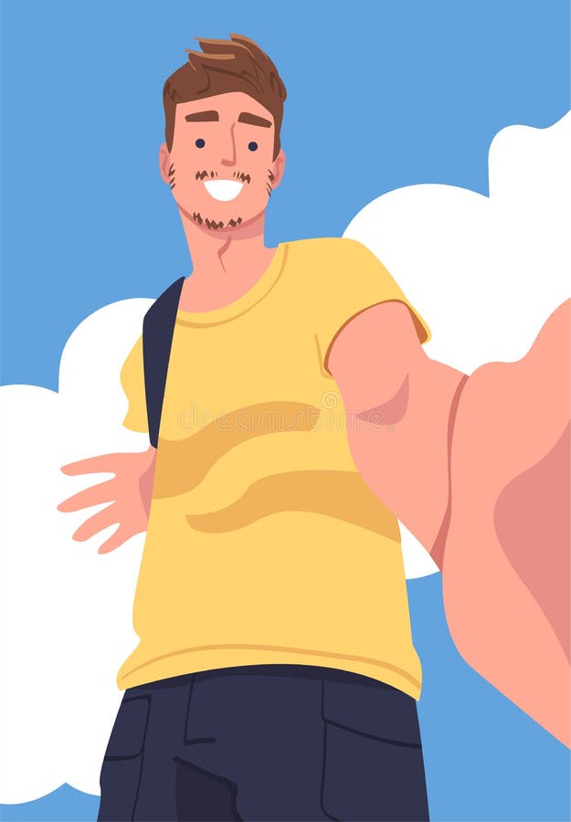 Man Character Standing Looking from Above Friendly Smiling Vector ...