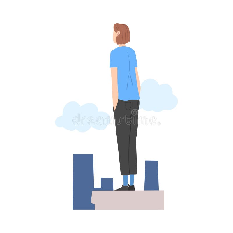 Man Character Standing and Looking Ahead As into Bright Future Vector ...