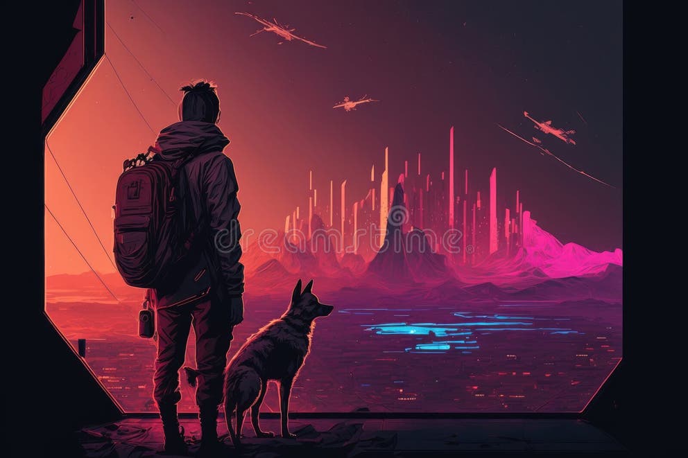 A Man Character Stands Backwards with a Computer on Her. Generative AI ...