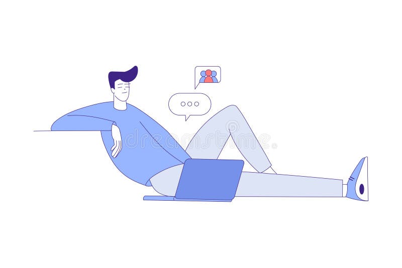 Man Character Use Social Media Sitting with Laptop Vector Illustration ...