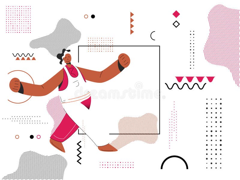 Man Character Walking with Abstract Elements Decorated on White. Stock ...