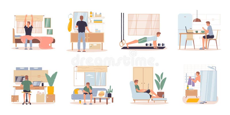 Man Character Work Activities daily Routine Set Stock Vector ...