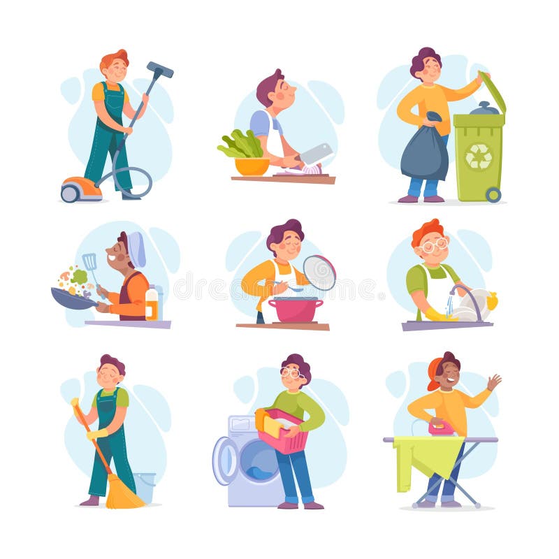 Man Characters Doing Housework and Household Activity Vector Set Stock ...