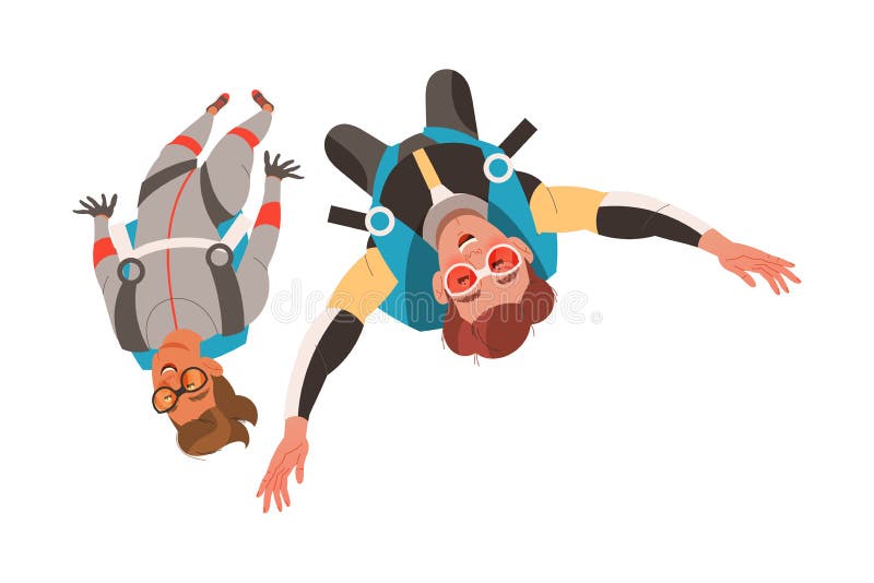 Man Characters Skydiving Falling Down with Parachute Vector ...