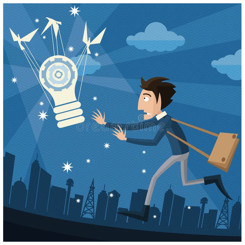 Man Chasing after a Lightbulb. Vector Illustration Decorative Design ...