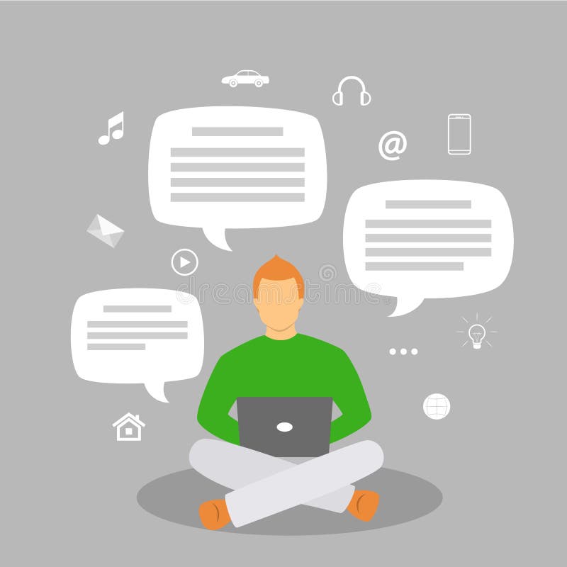 Man Chat in Internet on the Laptop Stock Vector - Illustration of ...