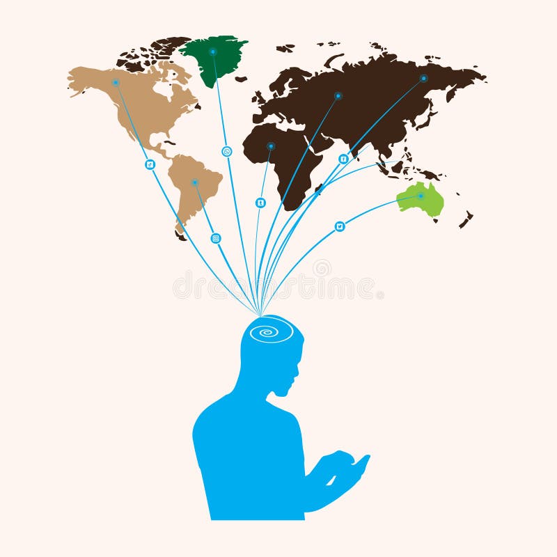 Man Chatting Texting, Social Network Communication Concept World Map ...