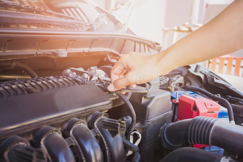 Man Check the Car Engine, Vintage Effect Stock Image - Image of black ...