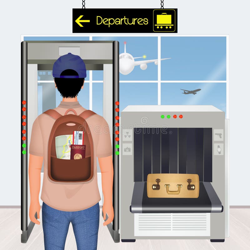 Man Check Carry-on Baggage at the Airport Stock Illustration ...
