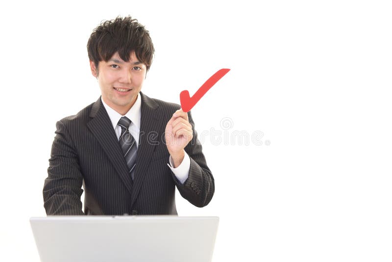 Man with a check mark stock photo. Image of computer - 126915104