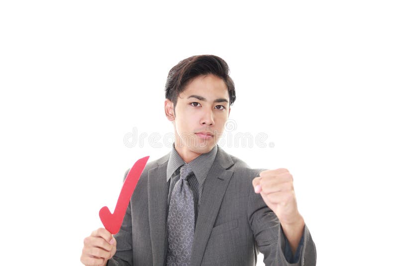 Man with a check mark stock photo. Image of check, model - 57121430