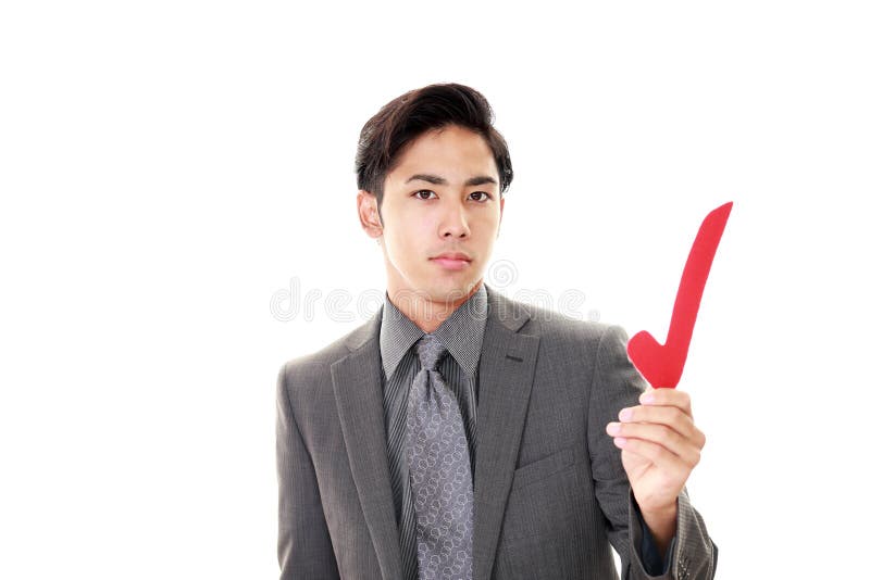 Man with a check mark stock photo. Image of people, front - 57091308