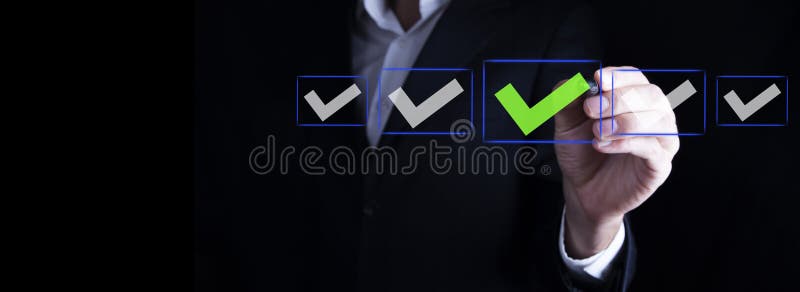 Man with Check Mark on Virtual Screen Stock Photo - Image of screen ...
