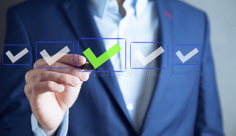 Man with Check Mark on Virtual Screen Stock Photo - Image of icon ...