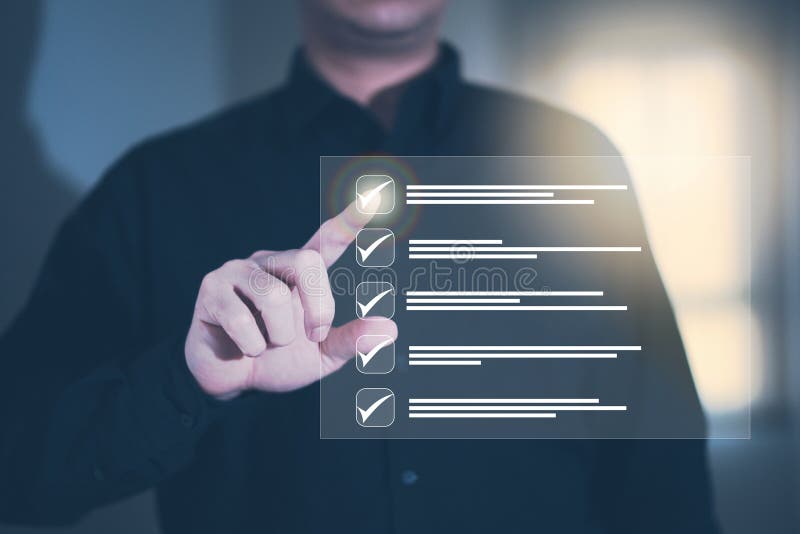 Man Check on Screen Document for Information in Paperless Concept ...