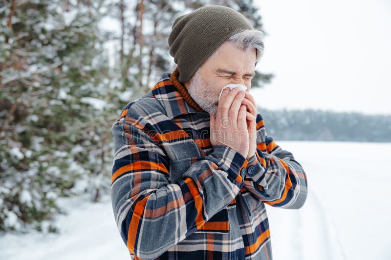 Man in Checkered Jacket Feeling Sick and Got Running Nose Stock Photo ...