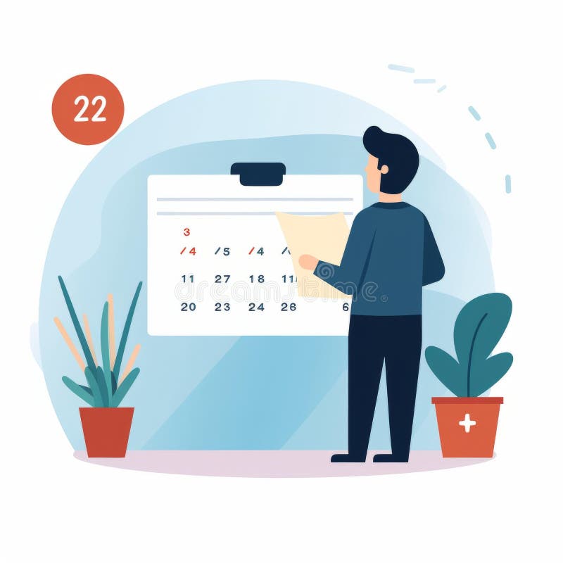 Man Checking Calendar Schedule Generated Using AI. Stock Illustration ...